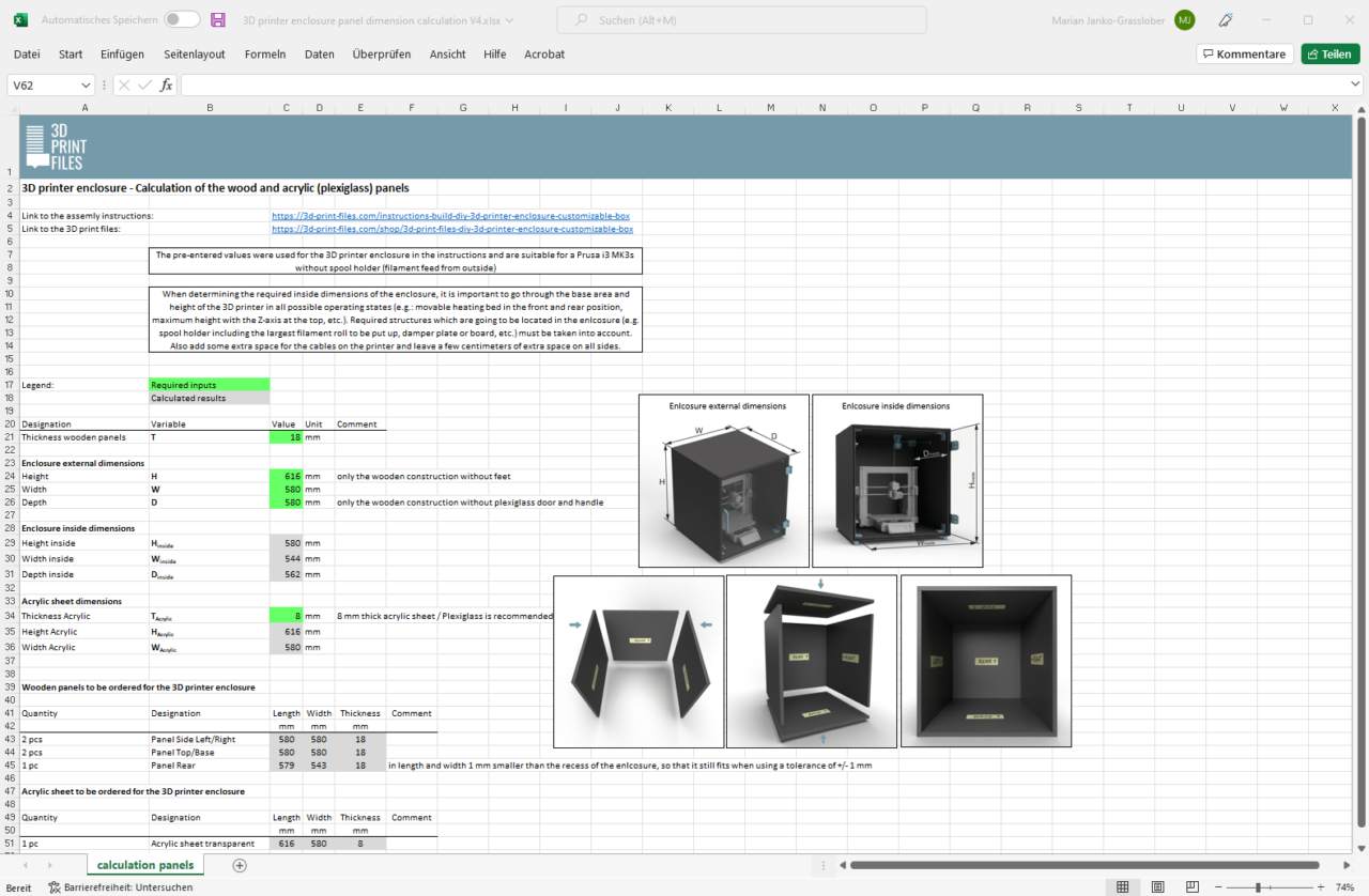 Free 3D Printing Template 3D Printer Enclosure Excel Sheet - 3D Print Files